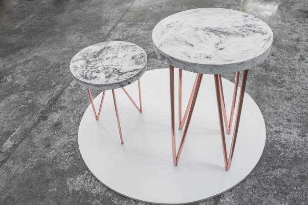 Circle triangles concrete and copper – a side table - Vincent Buret